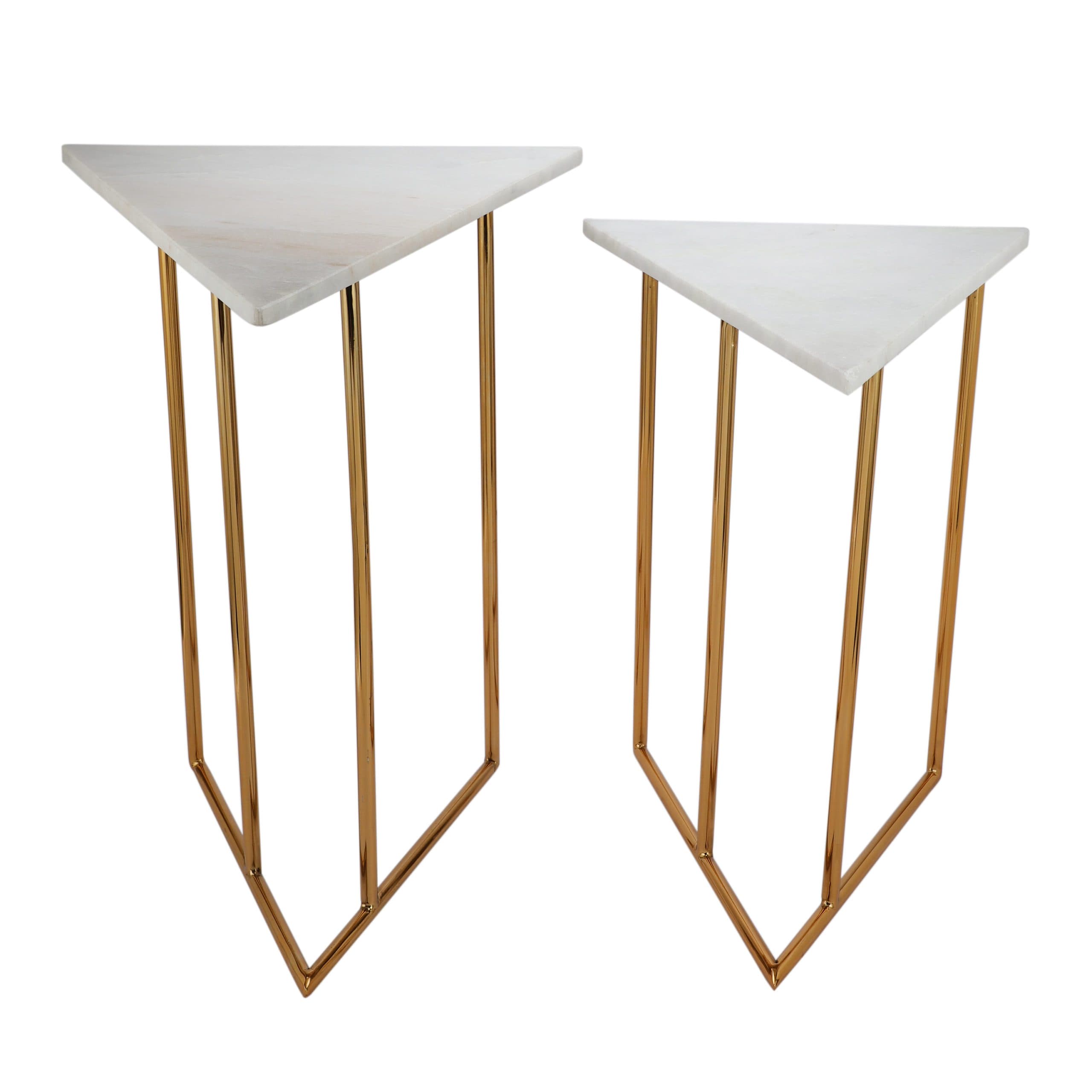 Marble Steel Nesting Tables Shiny Gold Finish - De Maison Decor